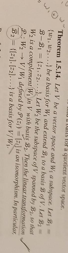 Solved Theorem 1.5.14. Let V be a vector space and W1 a | Chegg.com