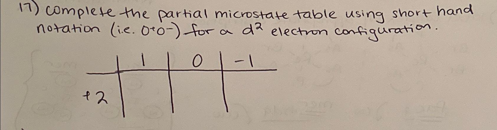 Solved complete the partial microstate table using short | Chegg.com