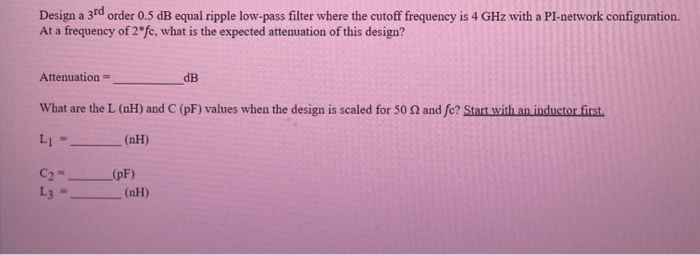 Solved Design a 3rd order 0.5 dB equal ripple low-pass | Chegg.com