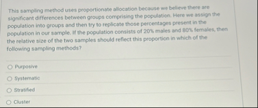 Solved This sampling method uses proportionate allocation | Chegg.com
