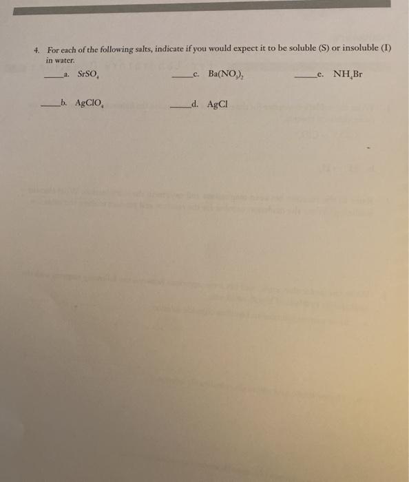 Solved 4. For each of the following salts, indicate if you | Chegg.com