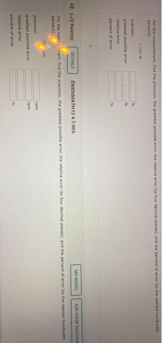 For the measurement, find the precision, the greatest | Chegg.com