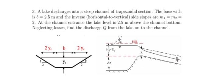 Solved 3. A lake discharges into a steep channel of | Chegg.com