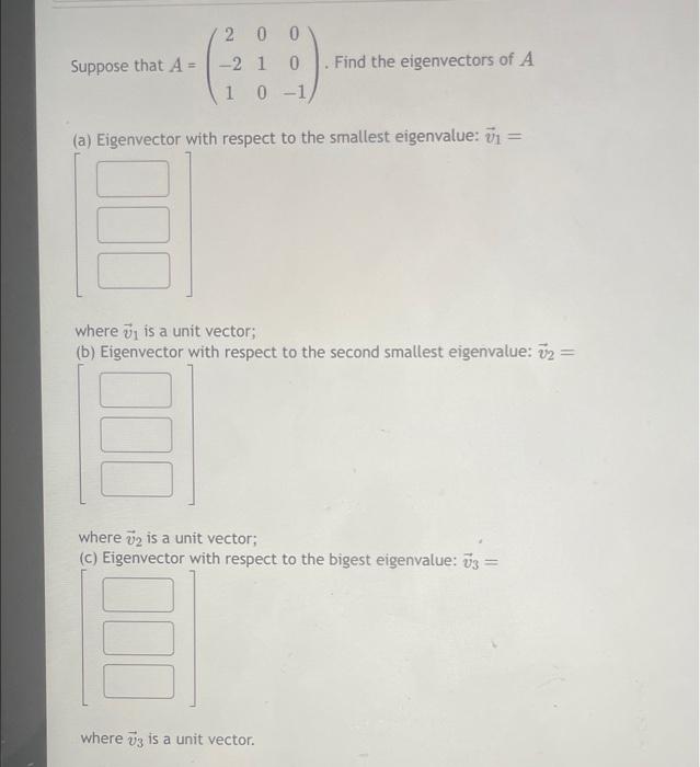 Solved Suppose that A=⎝⎛2−2101000−1⎠⎞. Find the eigenvectors | Chegg.com