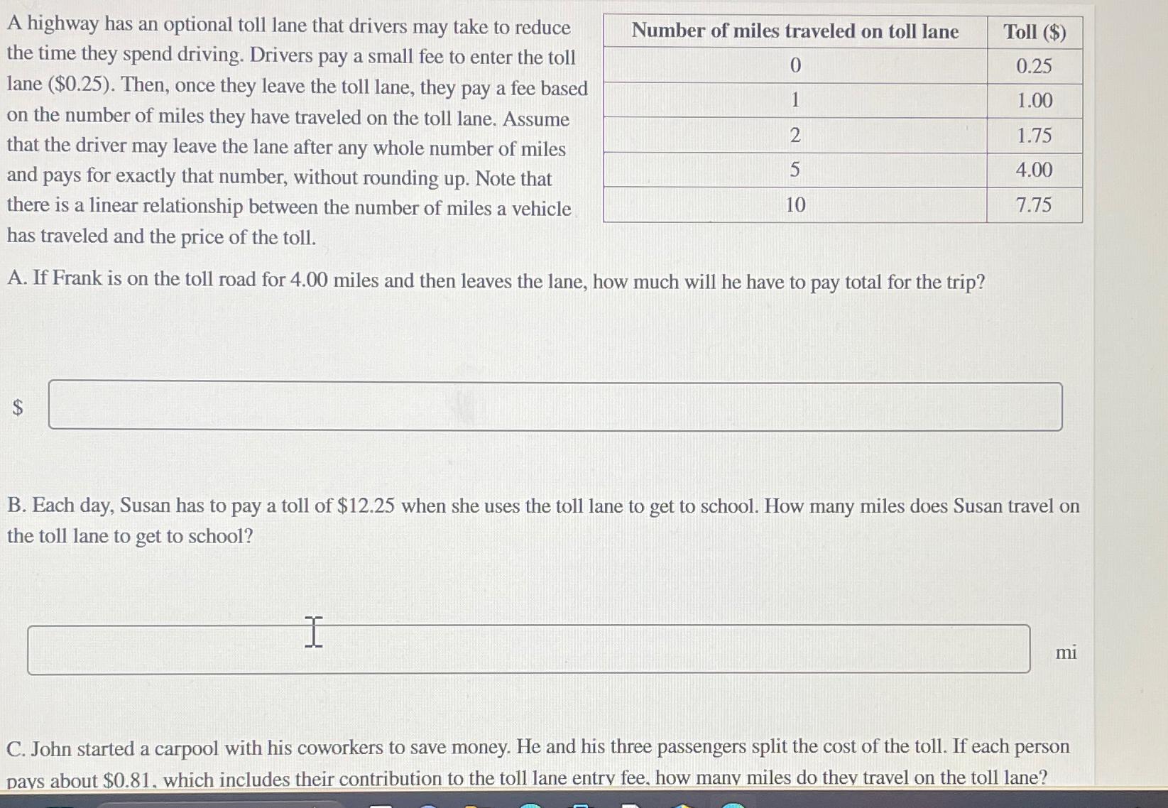 Solved A highway has an optional toll lane that drivers may | Chegg.com
