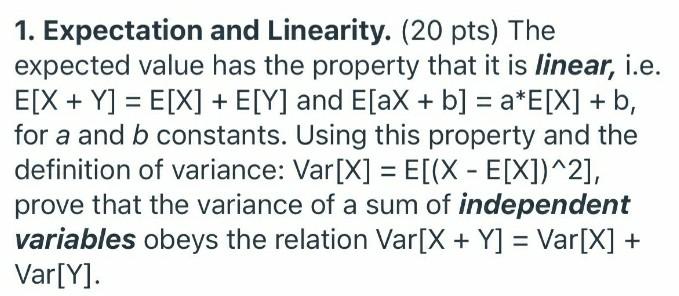Solved 1. Expectation and Linearity. (20 pts) The expected | Chegg.com