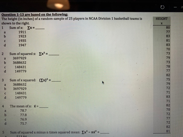Solved 81 a a b с a с Sum of squared x minus n times squared | Chegg.com
