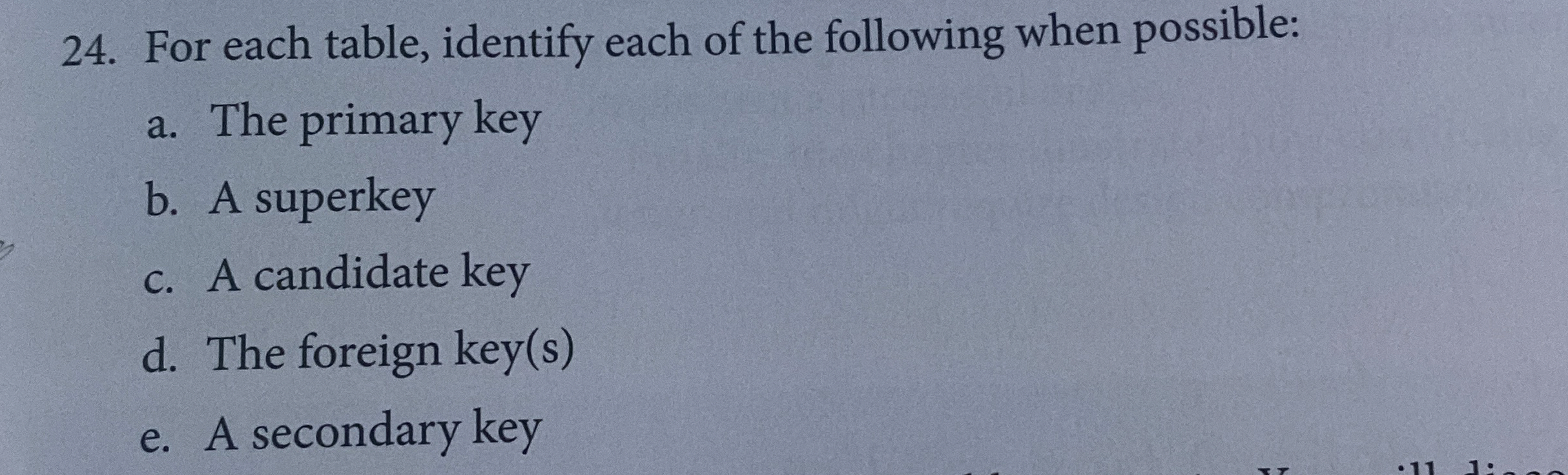 Solved For each table, identify each of the following when | Chegg.com