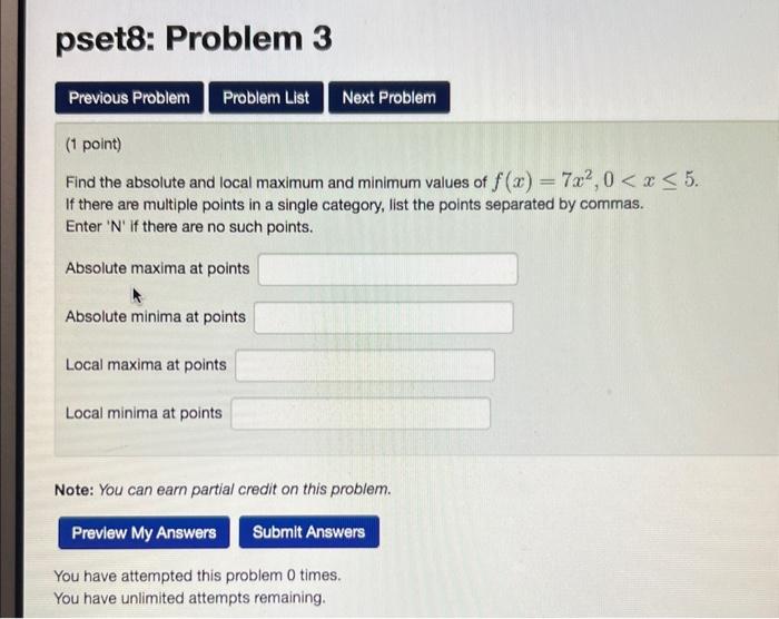 Solved (1 point) Find the absolute and local maximum and | Chegg.com