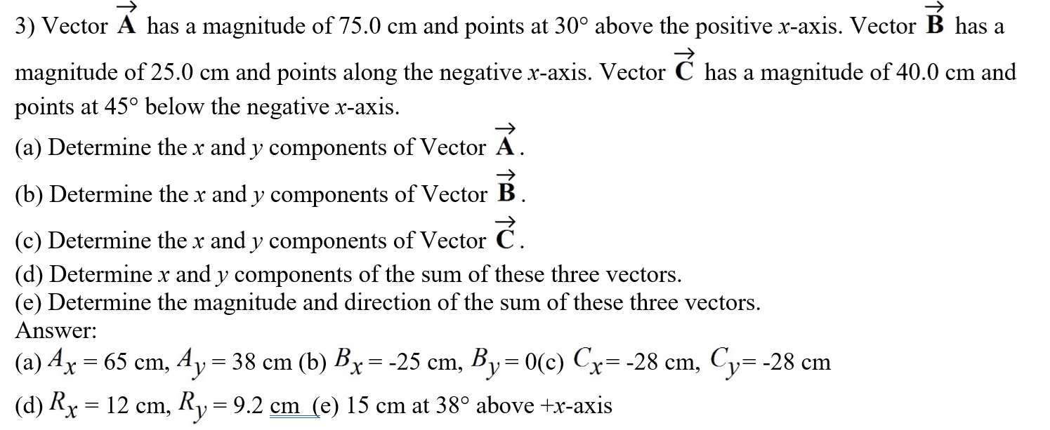 Vector vec(A) ﻿has a magnitude of 75.0cm ﻿and points | Chegg.com