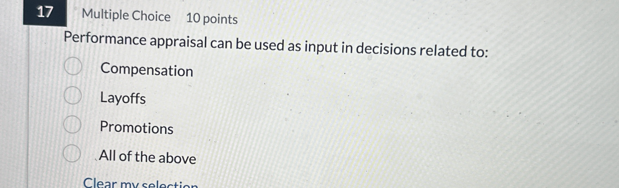Solved 17 ﻿Multiple Choice 10 ﻿pointsPerformance appraisal | Chegg.com
