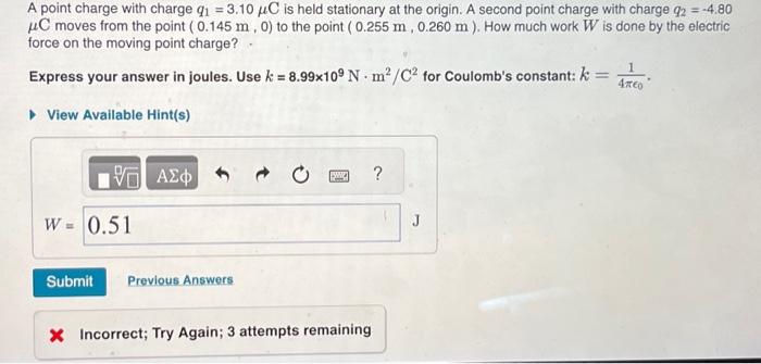 Solved A point charge with charge q1=3.10μC is held | Chegg.com