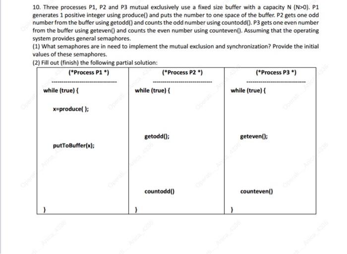 Solved 10. Three processes P1,P2 and P3 mutual exclusively | Chegg.com