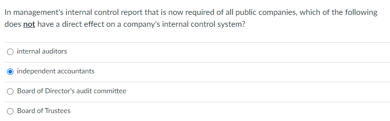 Solved In management's internal control report that is now | Chegg.com