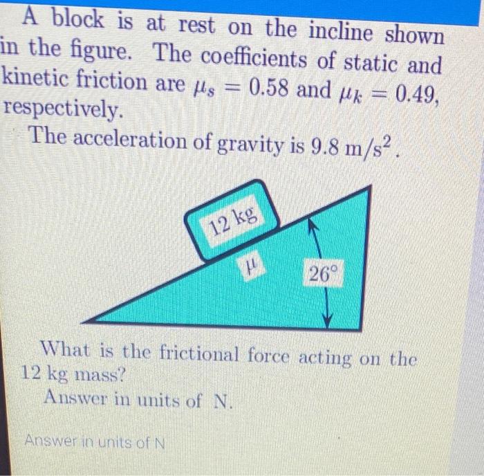 Solved A block is at rest on the incline shown in the | Chegg.com
