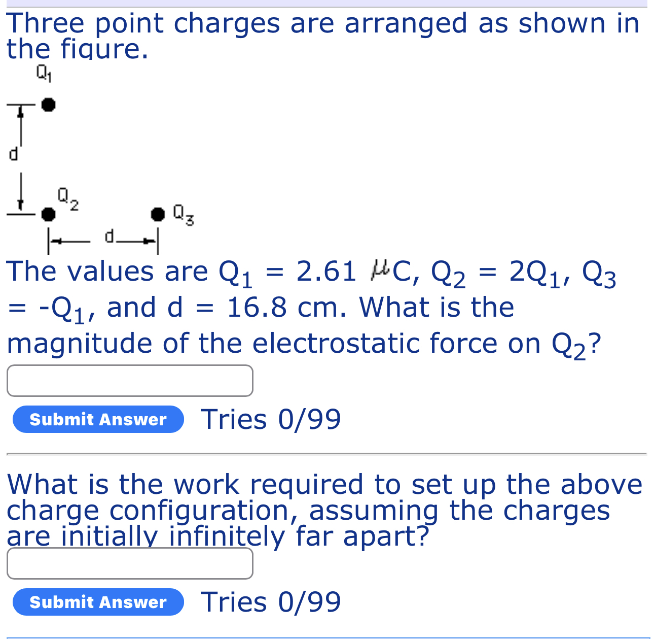 Solved Three point charges are arranged as shown in the | Chegg.com