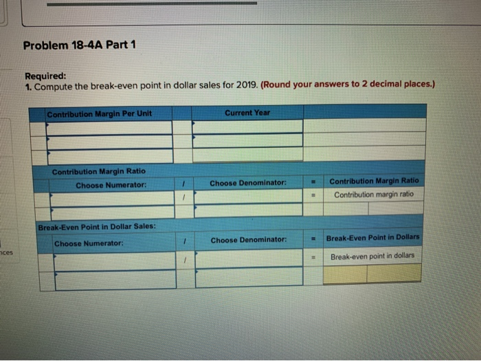 Solved Required information Problem 18-4A Break-even | Chegg.com