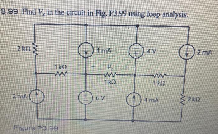 Solved 3.99 Find V, in the circuit in Fig. P3.99 using loop | Chegg.com