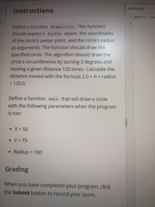 Solved PLUS Instructions circle.py 1 #Write you Define a | Chegg.com
