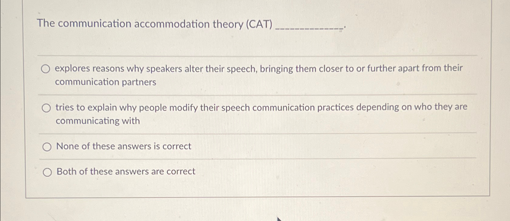 Solved The communication accommodation theory (CAT)explores | Chegg.com