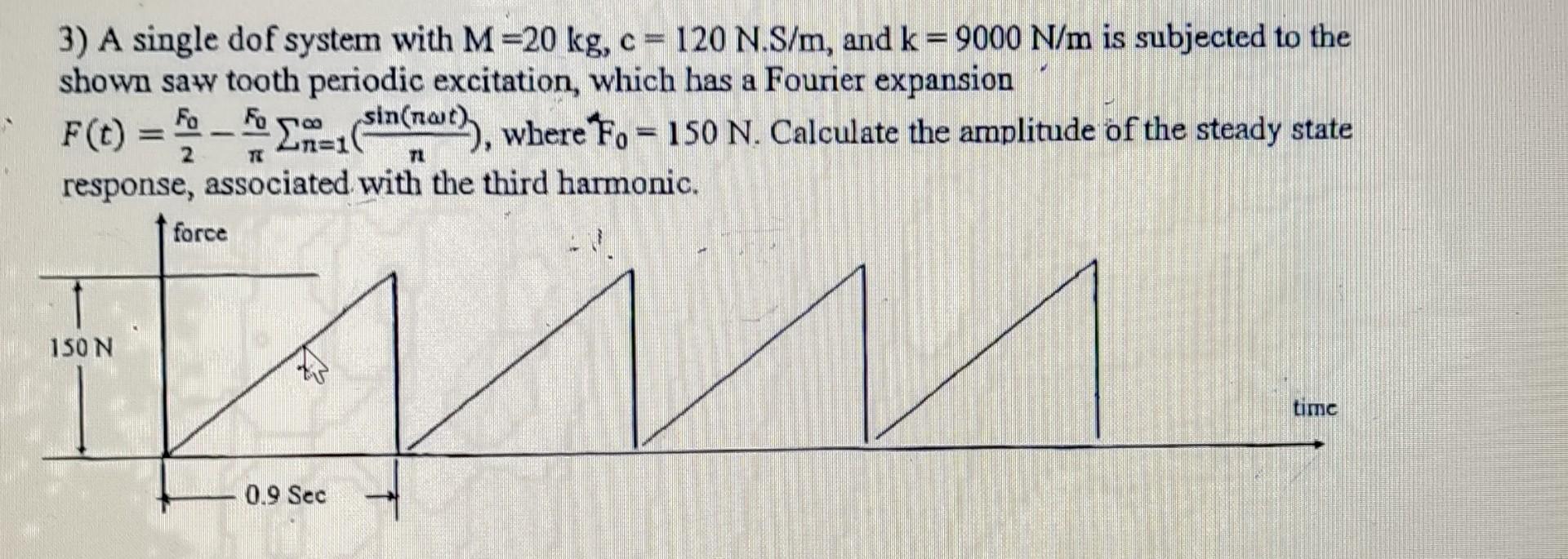 Solved 3) A single dof system with M=20 kg,c=120 N.S/m, and | Chegg.com