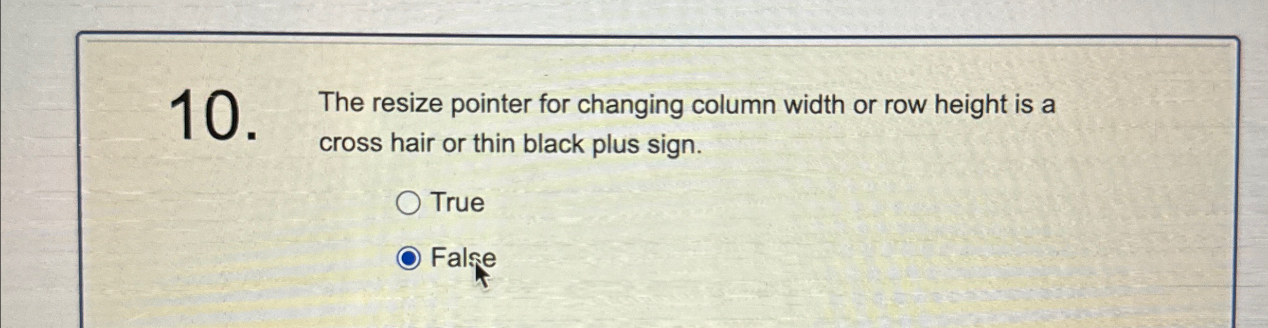 Solved The resize pointer for changing column width or row | Chegg.com
