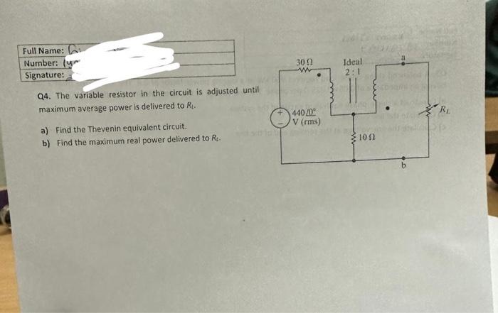 Solved Q4. The variable resistor in the circuit is adjusted | Chegg.com