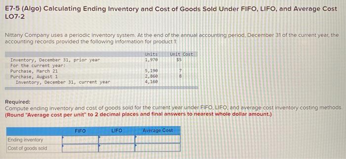 Solved E7-5 (Algo) Calculating Ending Inventory and Cost of | Chegg.com
