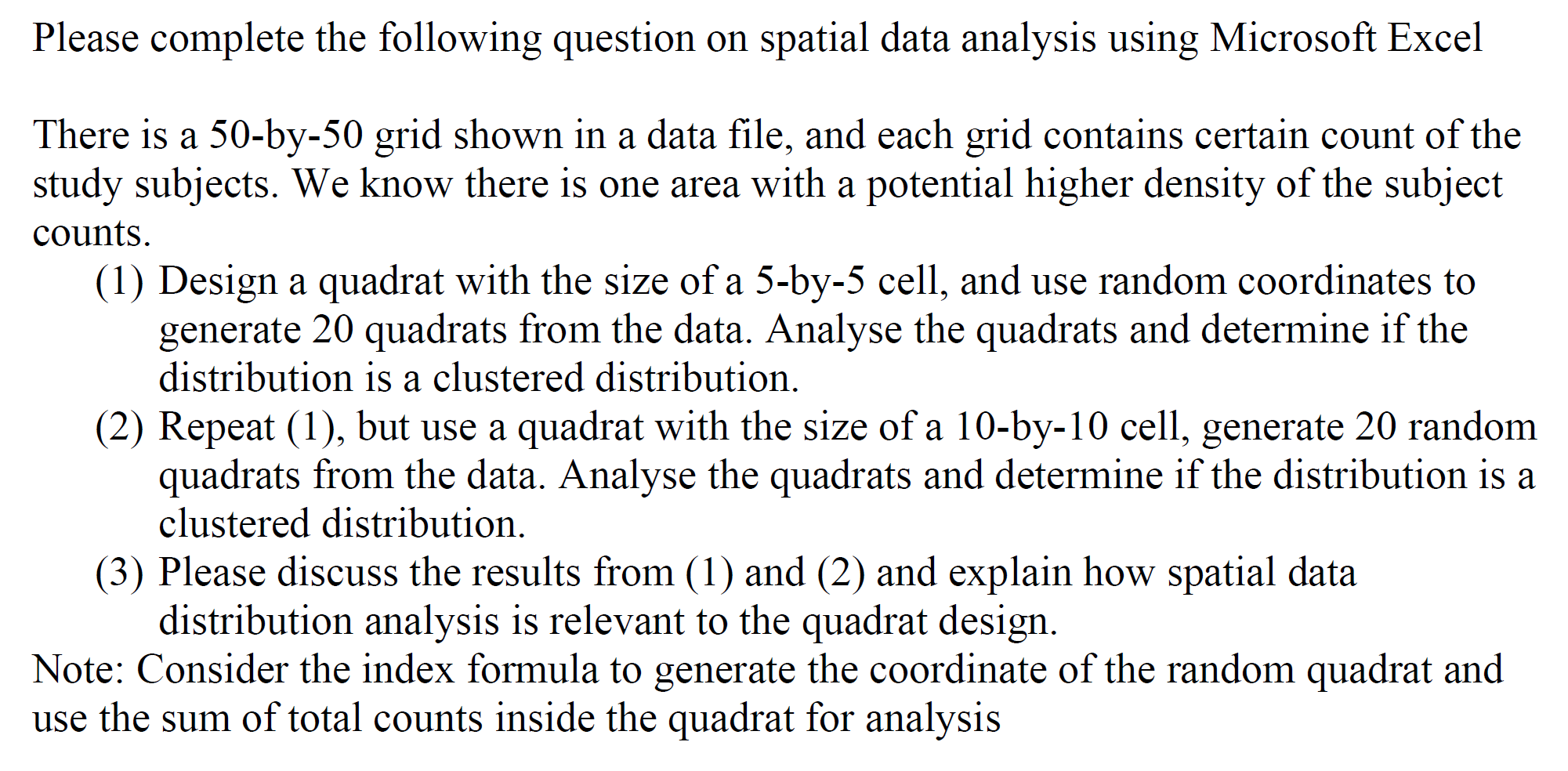 Solved Please complete the following question on spatial | Chegg.com