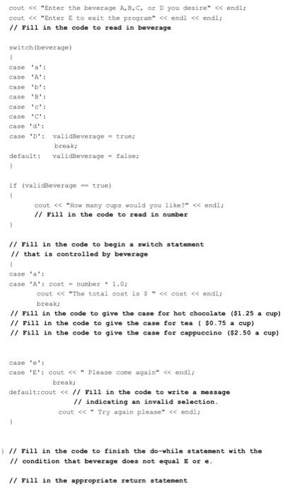 Solved // This program displays a hot beverage menu and | Chegg.com