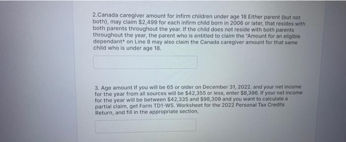 Solved 2. Canada caregiver amount for infirm children under | Chegg.com