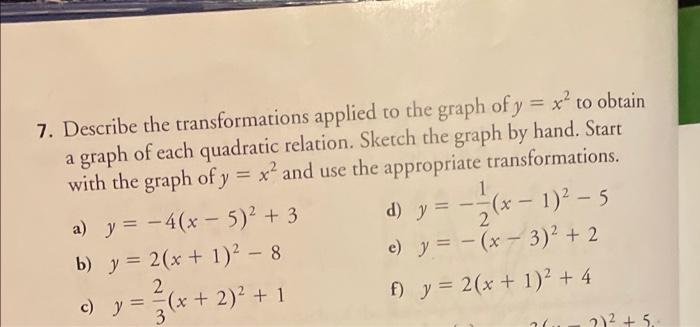 Solved 7. Describe the transformations applied to the graph | Chegg.com
