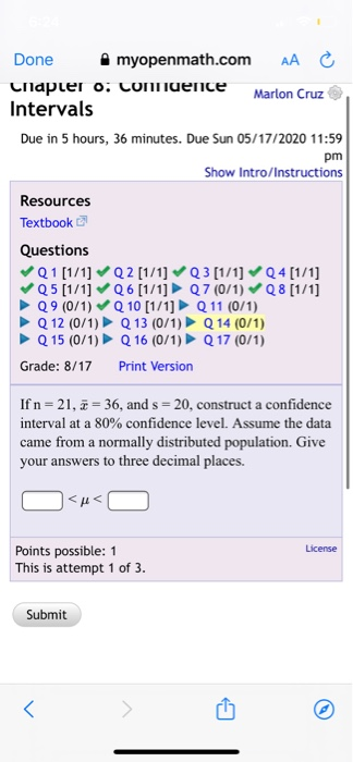 Solved pm Done myopenmath.com AA с Chapter o. commence | Chegg.com