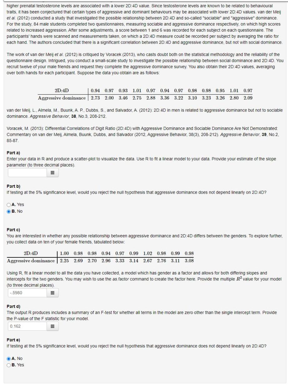 Solved higher prenatal testosterone levels are associated | Chegg.com