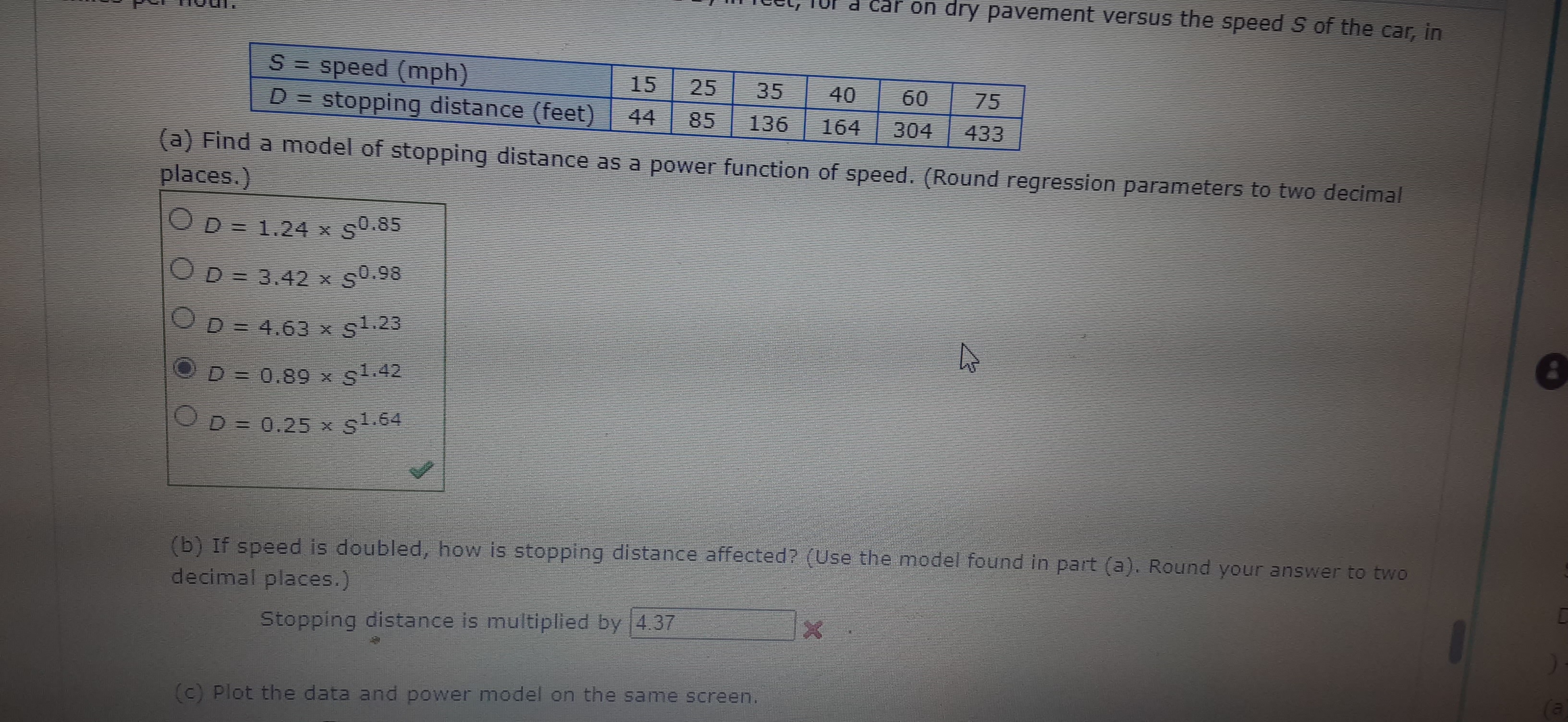 Solved The table below shows the average stopping distance | Chegg.com
