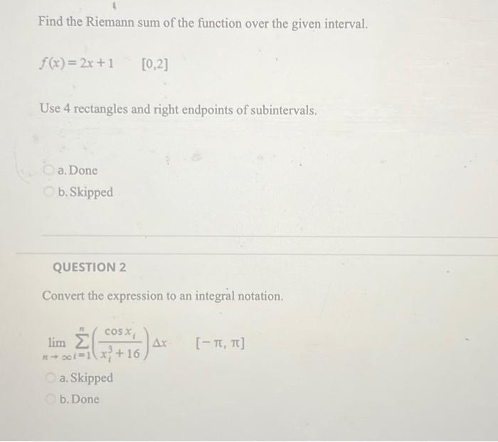 Solved Find the Riemann sum of the function over the given | Chegg.com