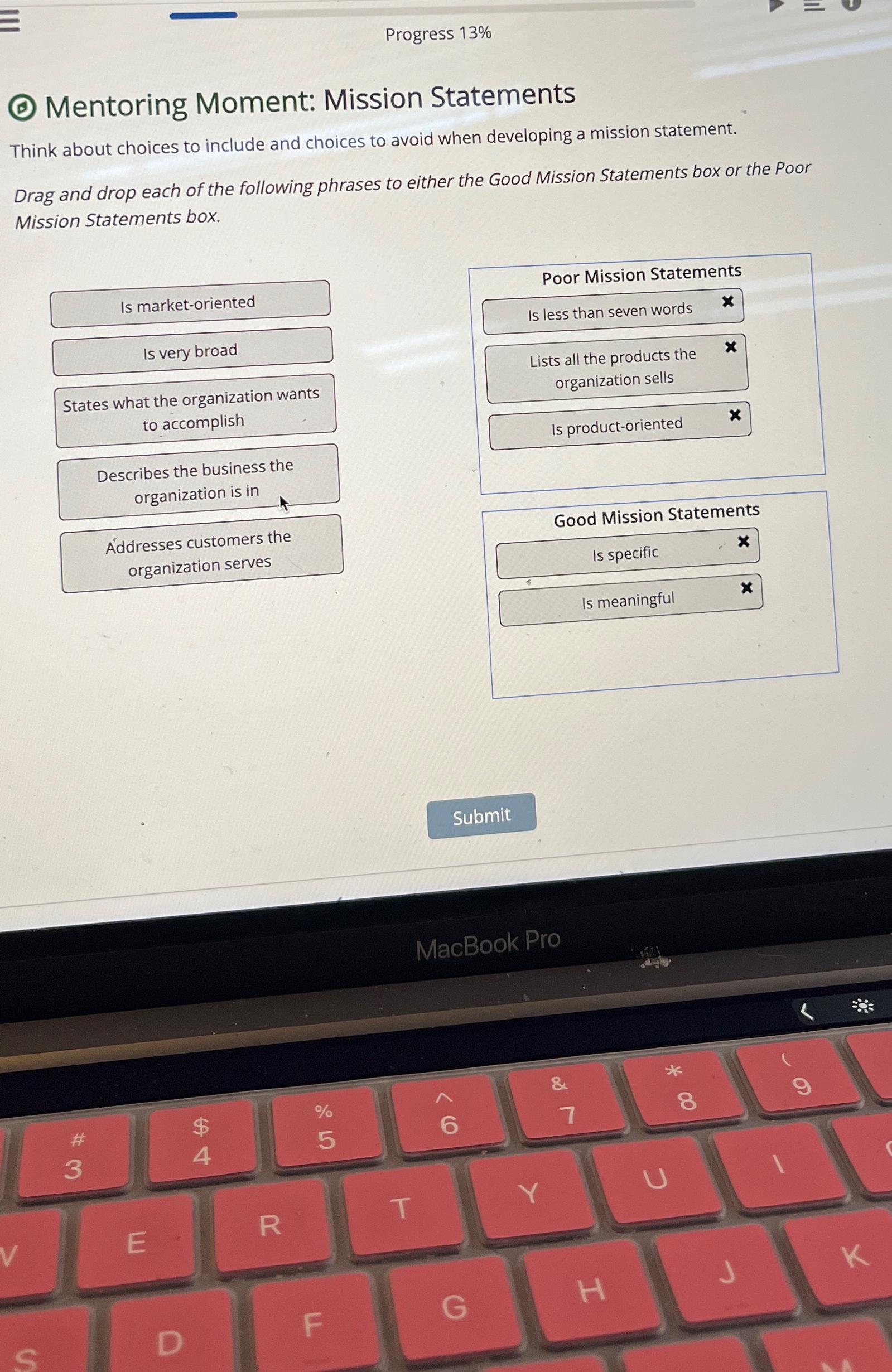 Solved Progress 13%(C) ﻿Mentoring Moment: Mission | Chegg.com