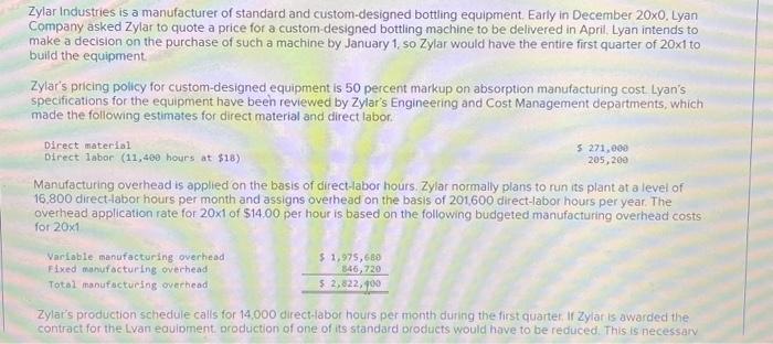 Solved Zylar Industries is a manufacturer of standard and | Chegg.com