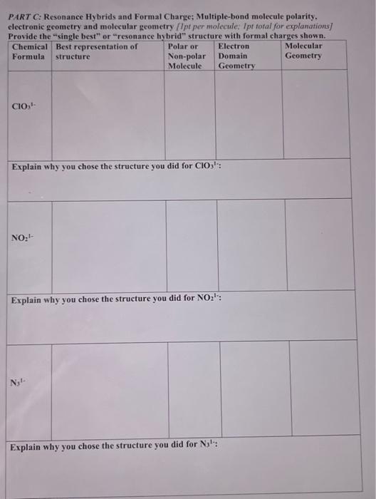Solved PART C: Resonance Hybrids and Formal Charge; | Chegg.com