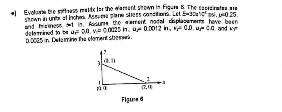 e) ﻿Evaluate the stiffness matrix for the element | Chegg.com