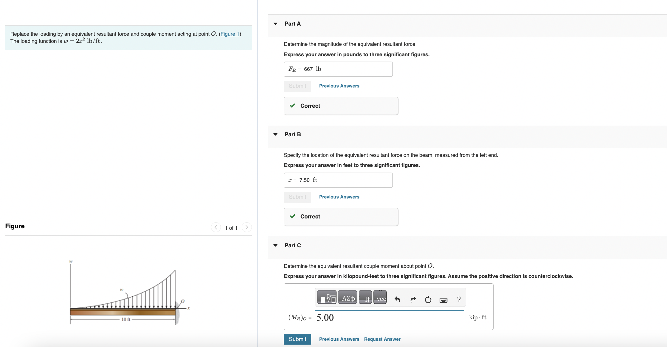 Solved Replace the loading by an ﻿equivalent resultant force | Chegg.com