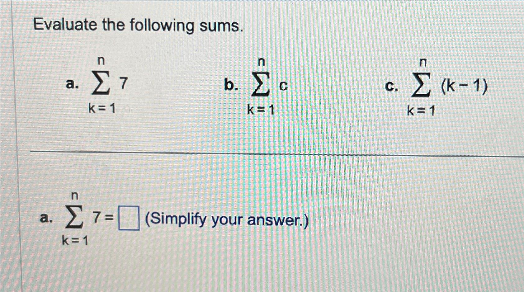 Solved Evaluate the following | Chegg.com