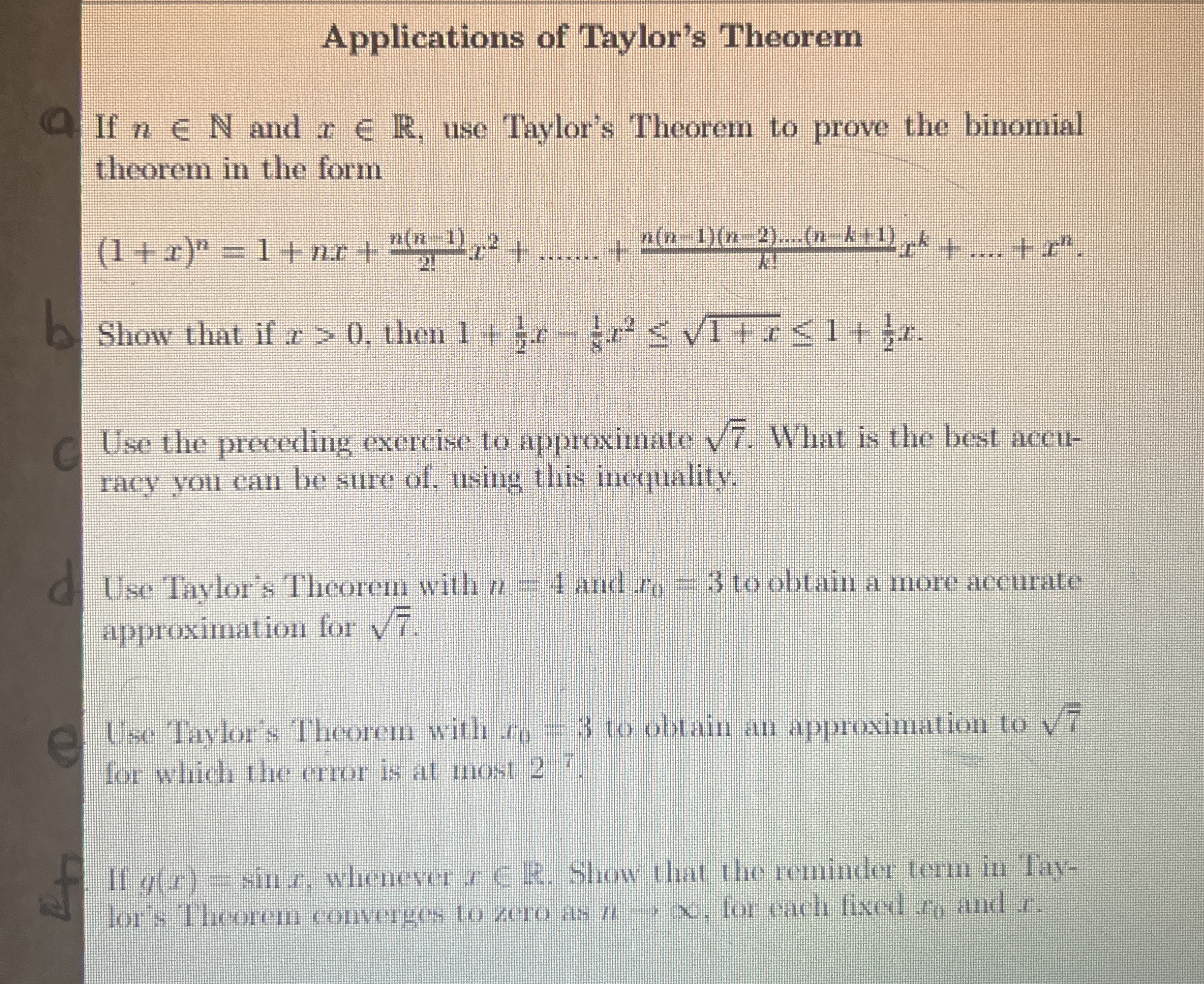 Solved Applications of Taylor's Theorema). ﻿If ninN and | Chegg.com