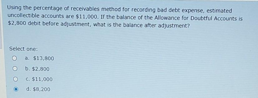 Solved Using the percentage of receivables method for | Chegg.com