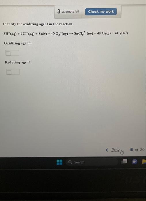 Solved Identify the oxidizing agent in the reaction: | Chegg.com