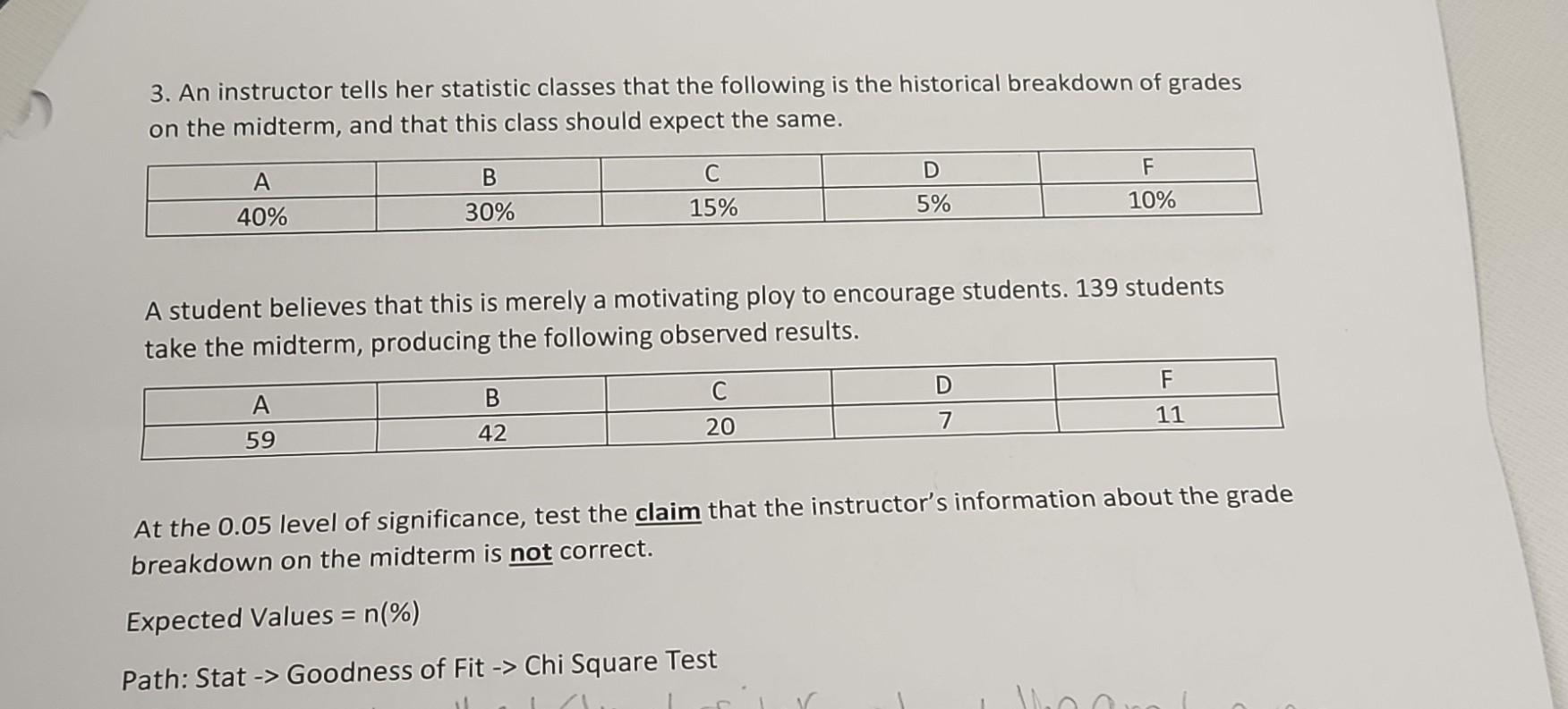 Solved 3. An instructor tells her statistic classes that the | Chegg.com