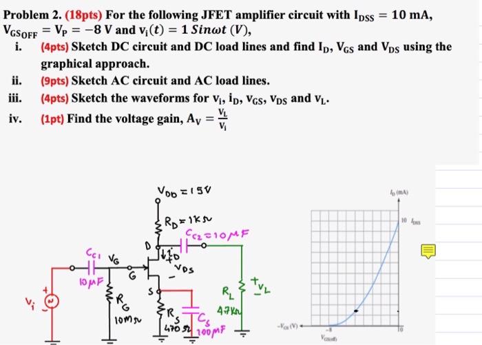 Solved Problem 2. (18pts) For the following JFET amplifier | Chegg.com