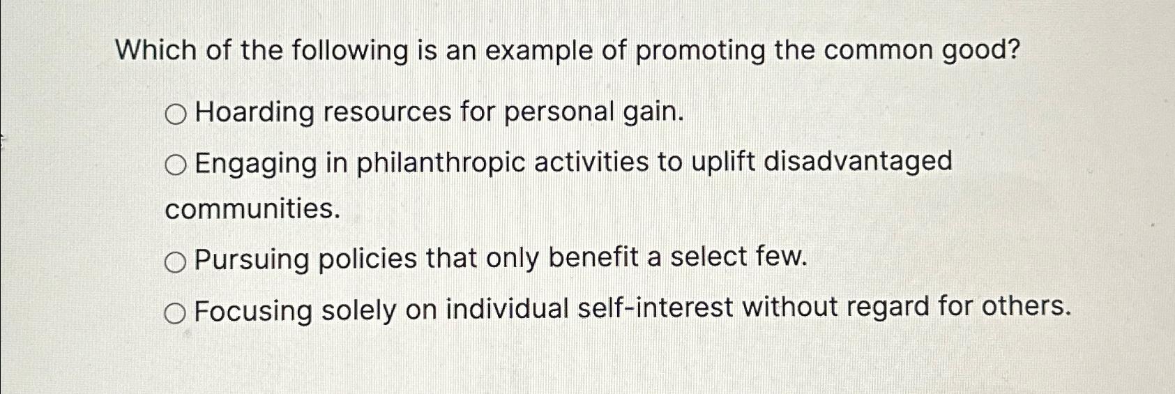 Solved Which of the following is an example of promoting the | Chegg.com