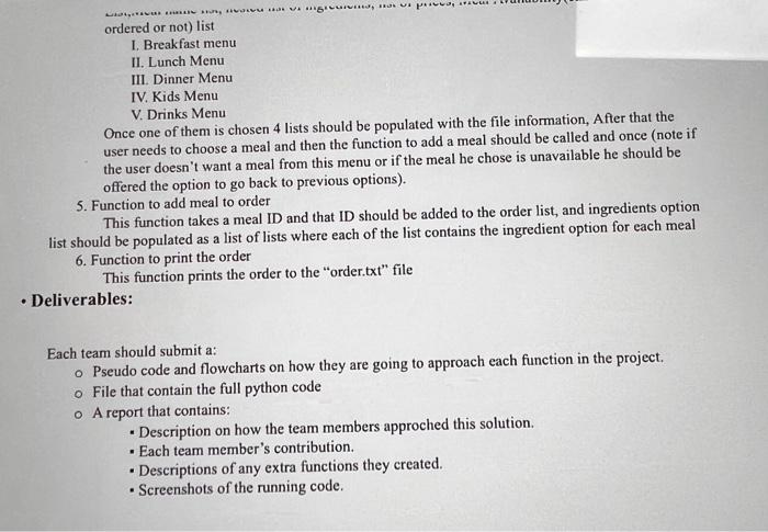 Solved A restaurant has infomation about its menu and its | Chegg.com