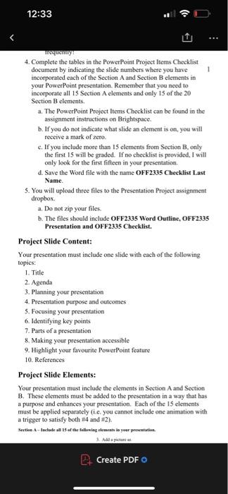 Solved PowerPoint Project Items Checklist Your presentation | Chegg.com